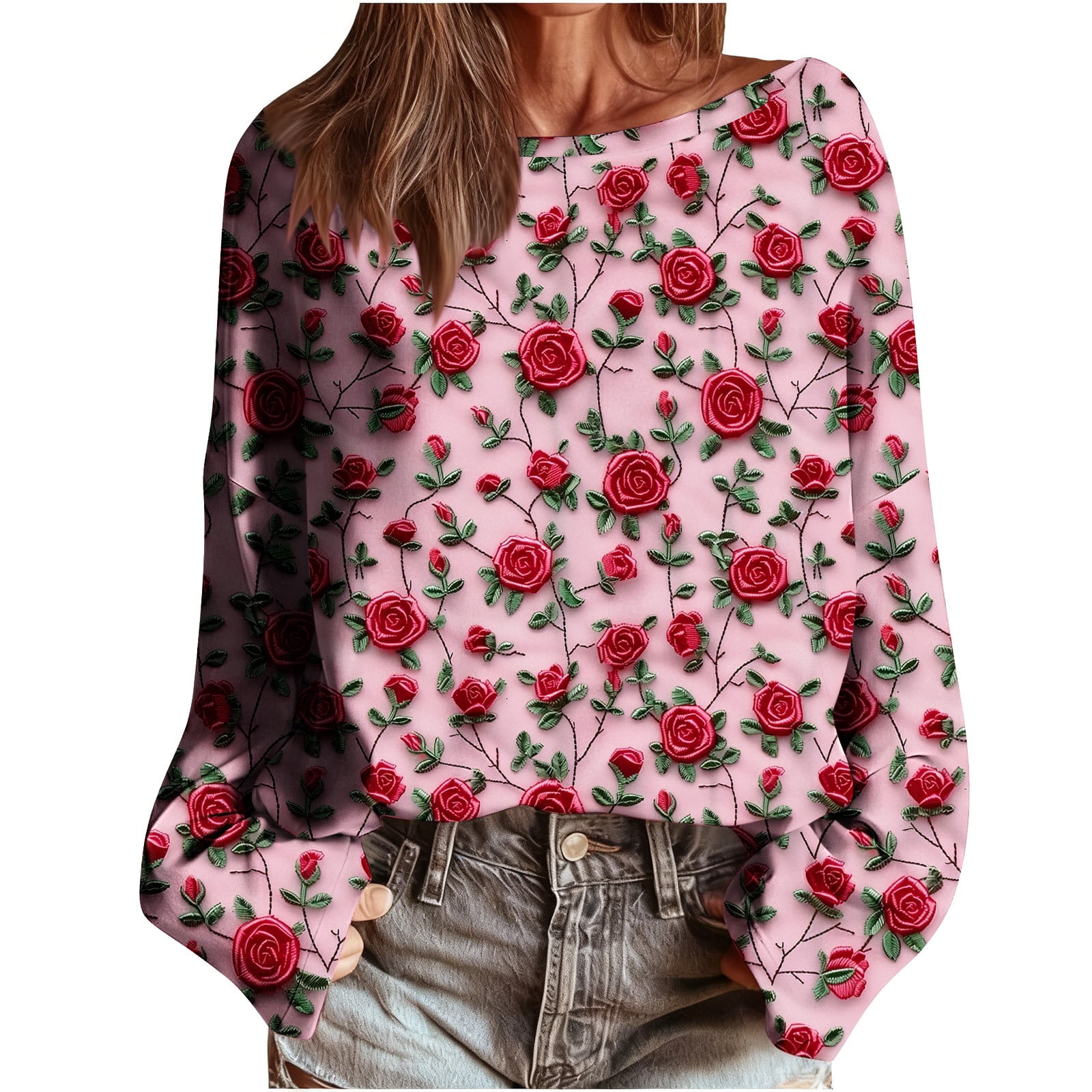 Tbopshirt Tops for Women Crew Neck Batwing Sleeve Graphic Off The ...