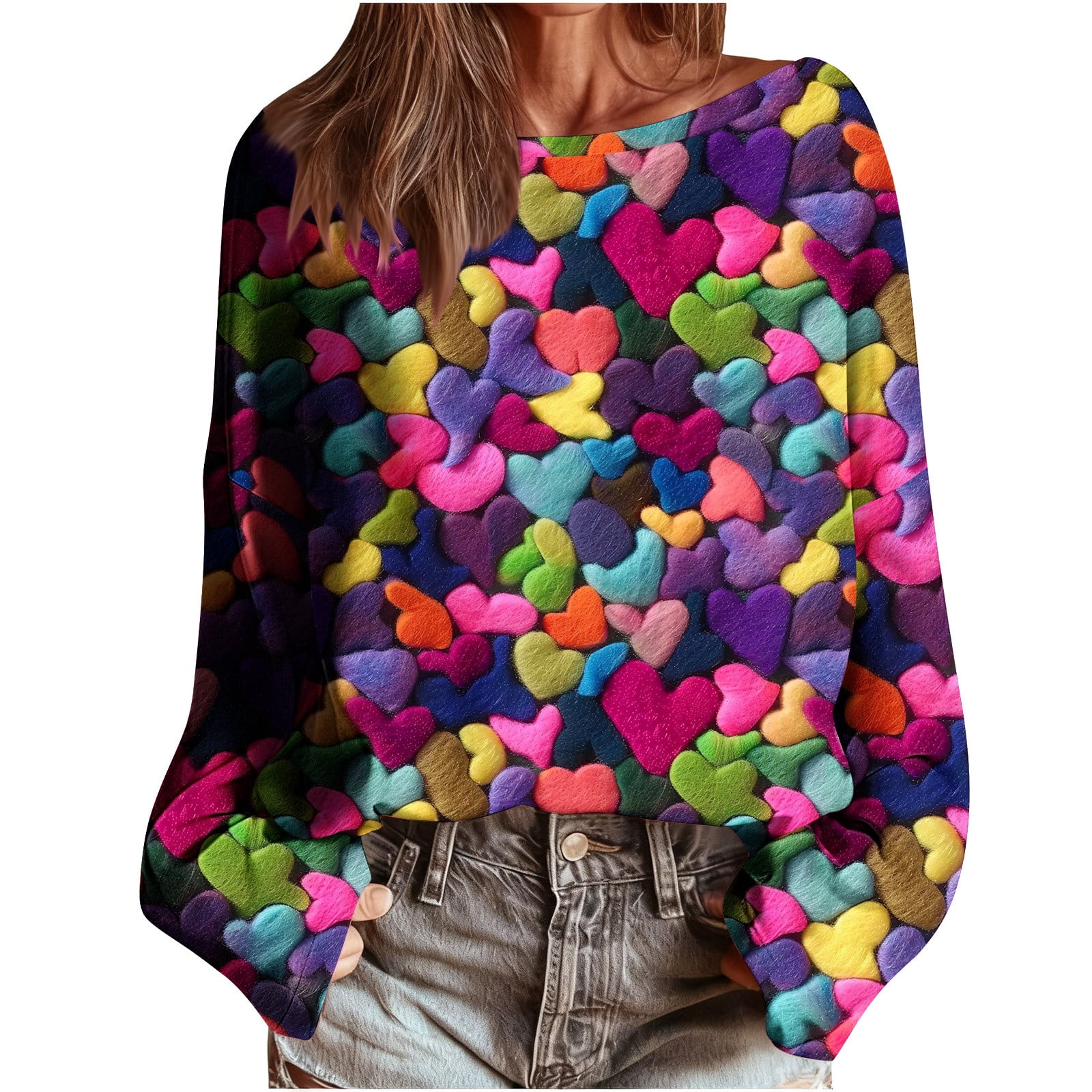 Tbopshirt Tops for Women Crew Neck Batwing Sleeve Valentine's Day ...