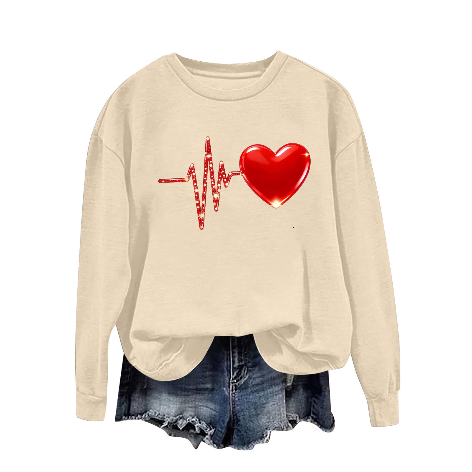 Tbopshirt Valentine's Day Sweatshirt for Women Crew Neck Heart Graphic ...