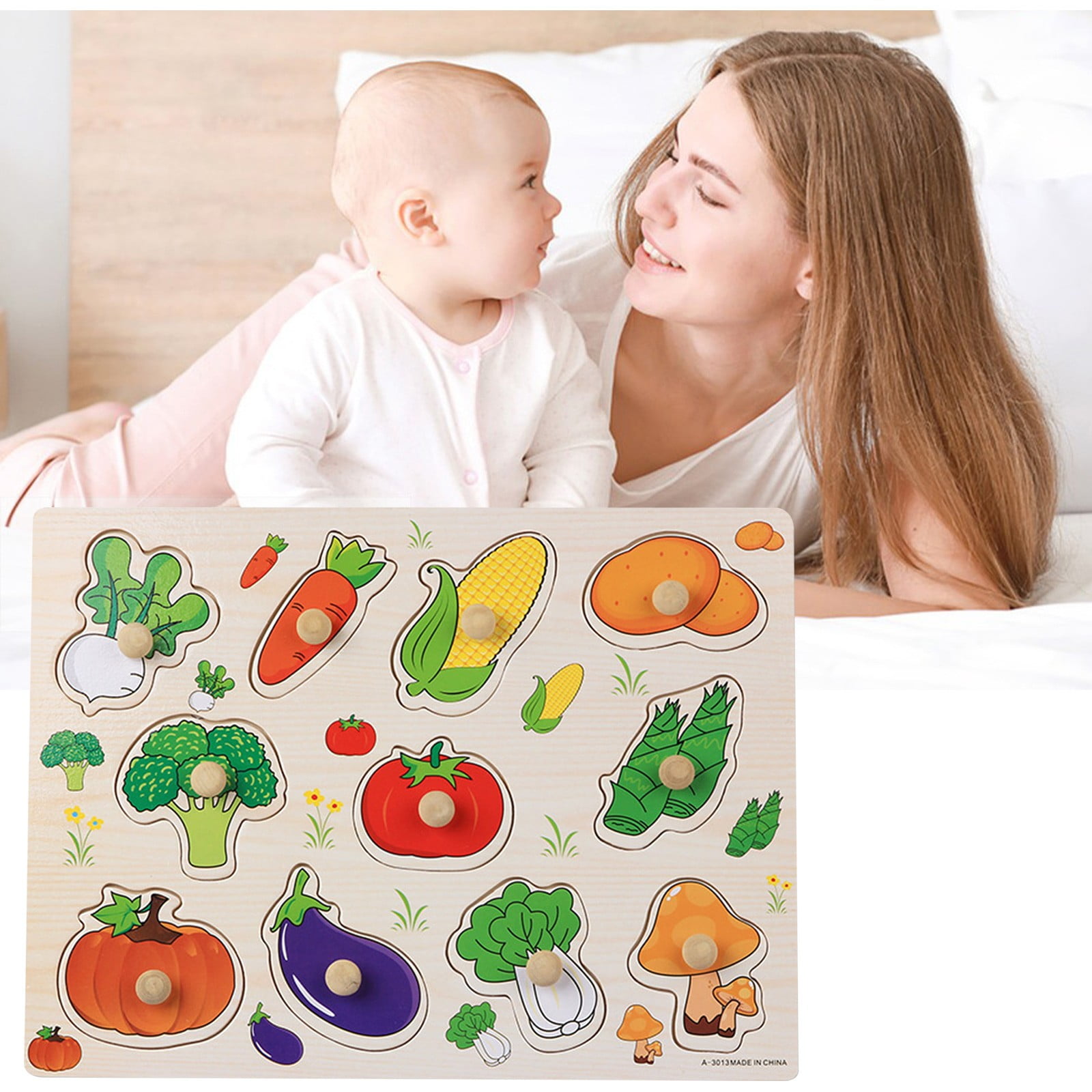 Tbslaqlo Kids Wooden Peg Puzzles Set With Alphabet Numbers Fruits Animals And Vehicles Bluey ...