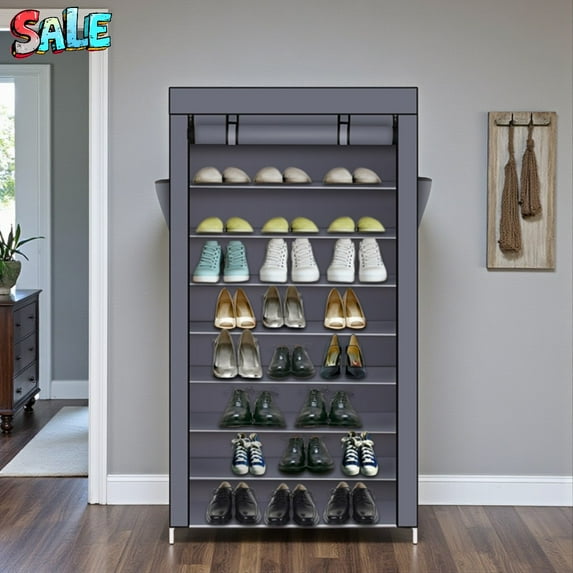 Tcbosik 10-Tier Fabric Shoe Rack with Steel Tubes, Dustproof Covered ...