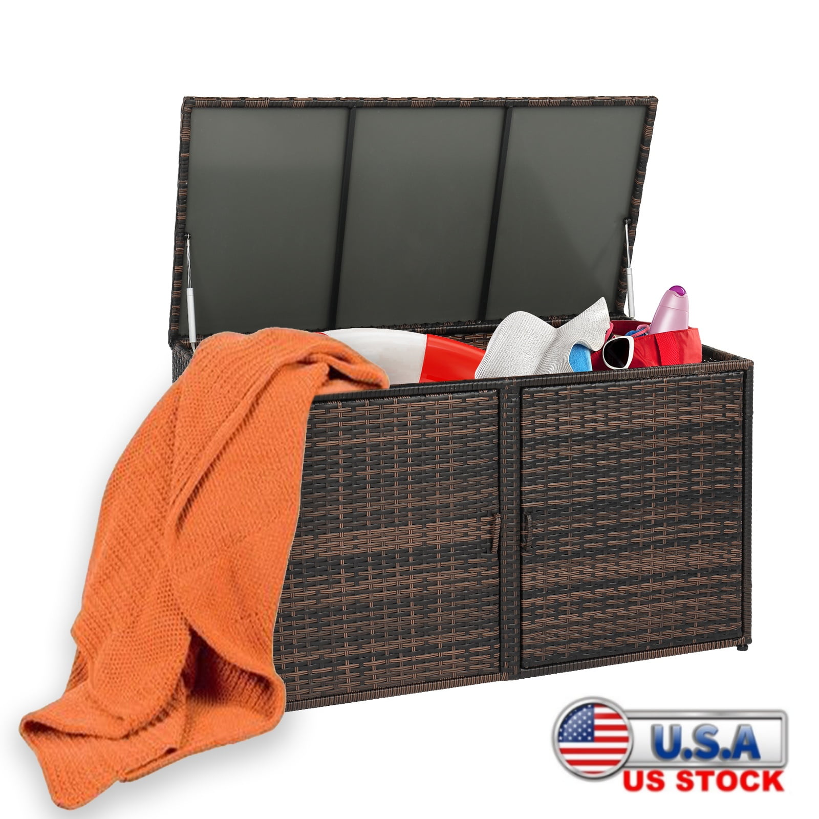 Tcbosik 104 Gallon Deck Box, Patio Rattan Box, Weather Resistant ...