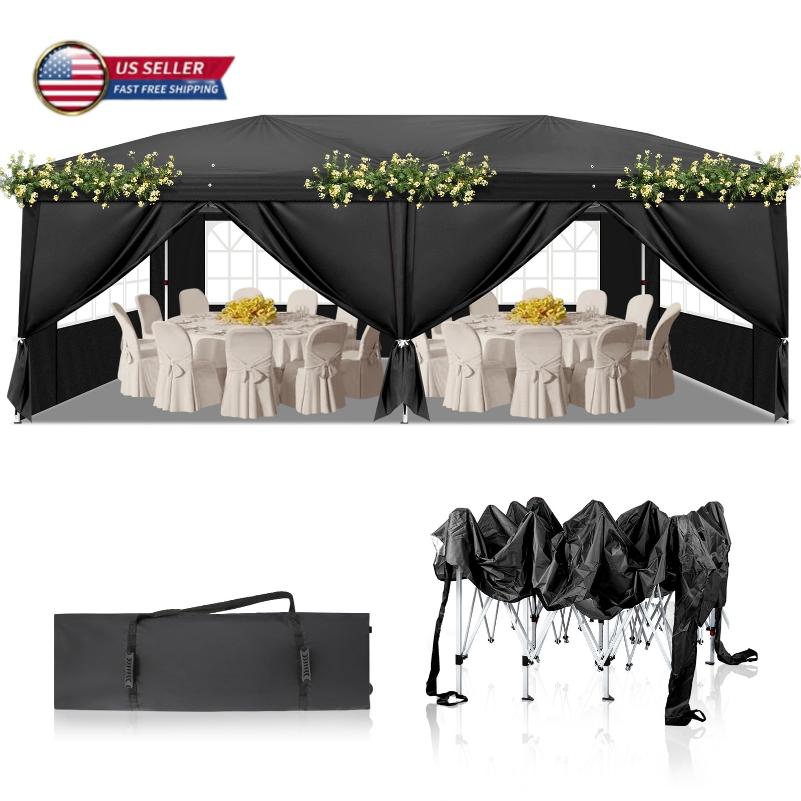 Tcbosik 10x20ft Canopy with 6 Sidewalls, Heavy Duty Party Tent with ...