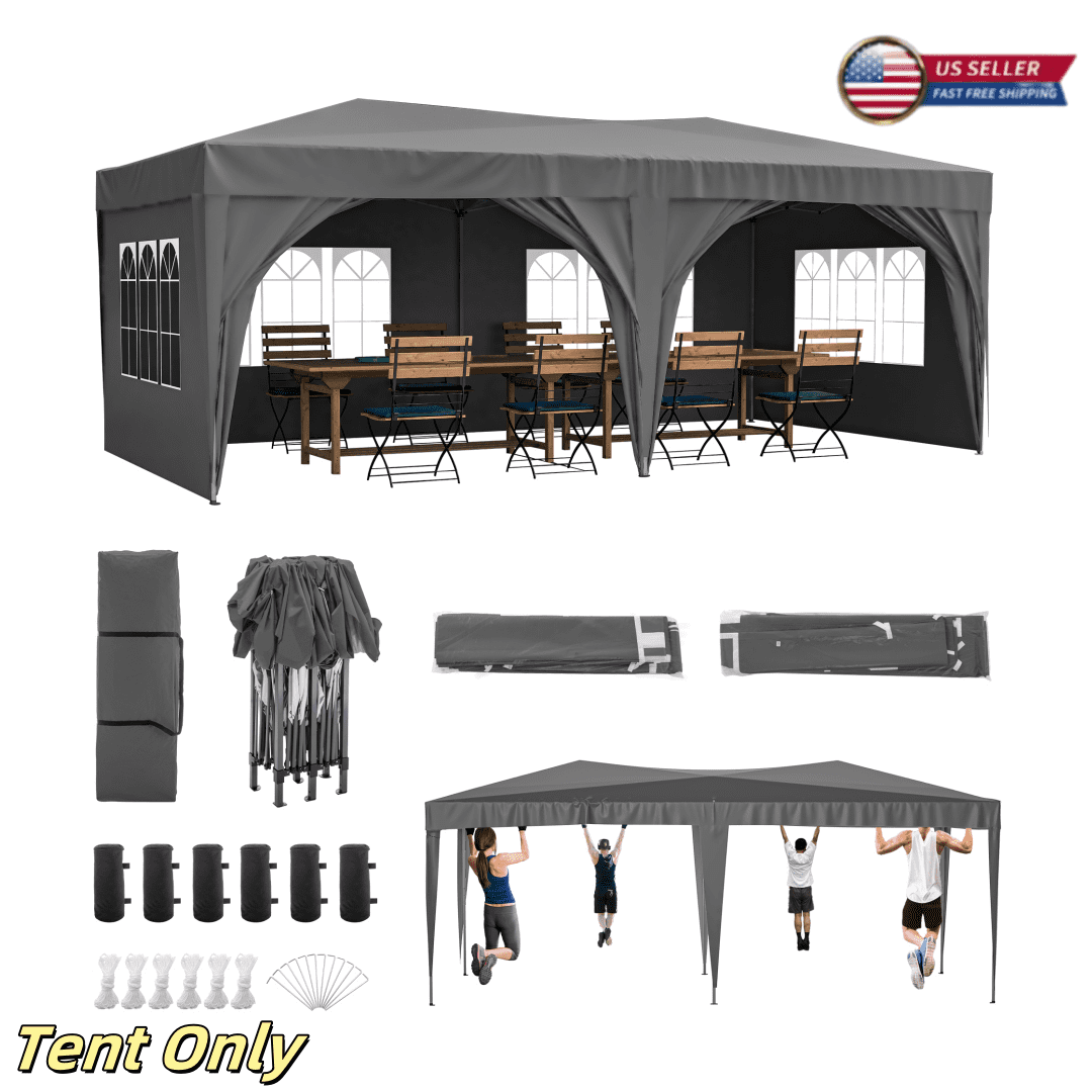 Tcbosik 10x20ft Pop Up Canopy Tent With 6 Sidewalls and 6 Sand Bags ...