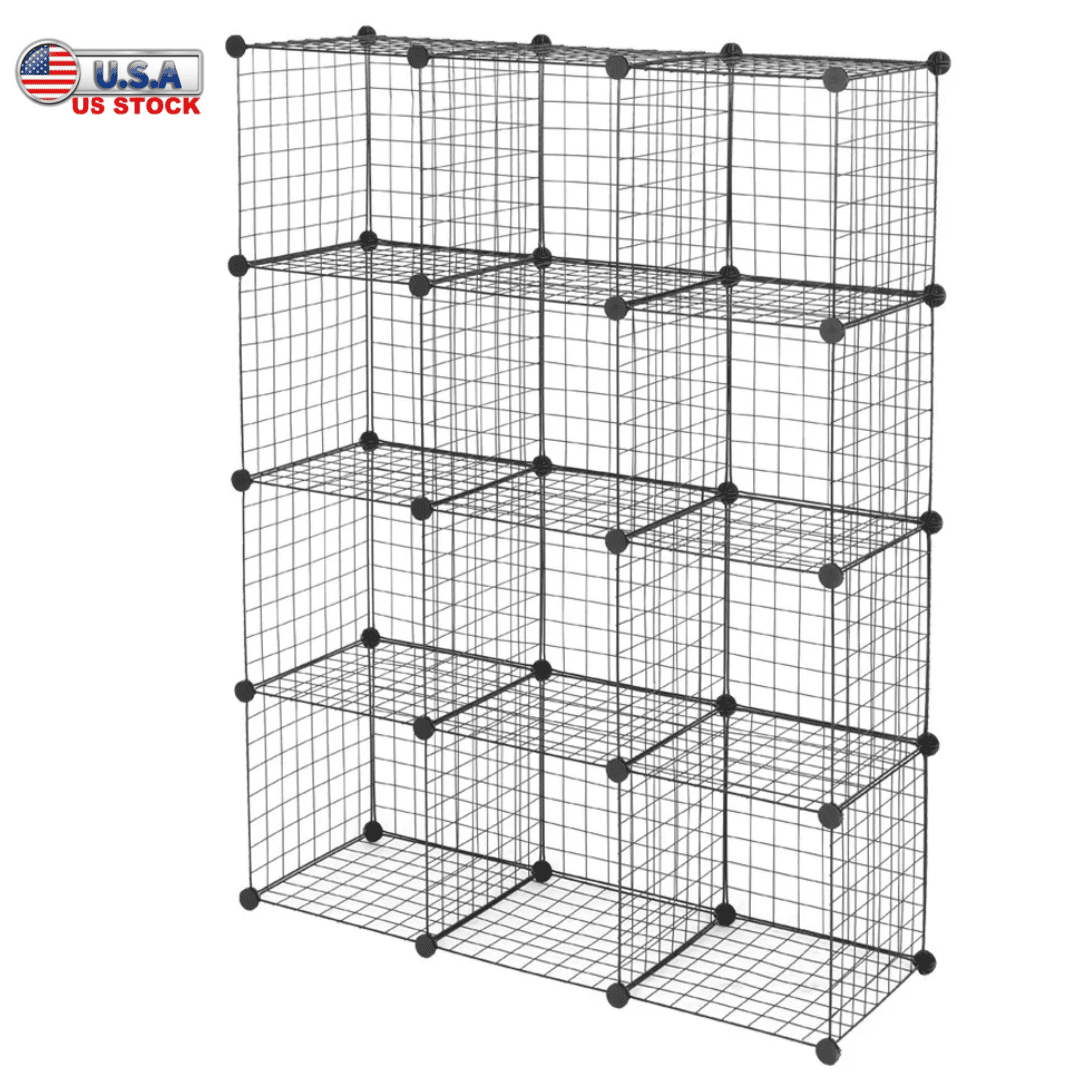 Tcbosik 12 Cubes Grid Organizer with Metal Frame, Wire Cube Storage ...