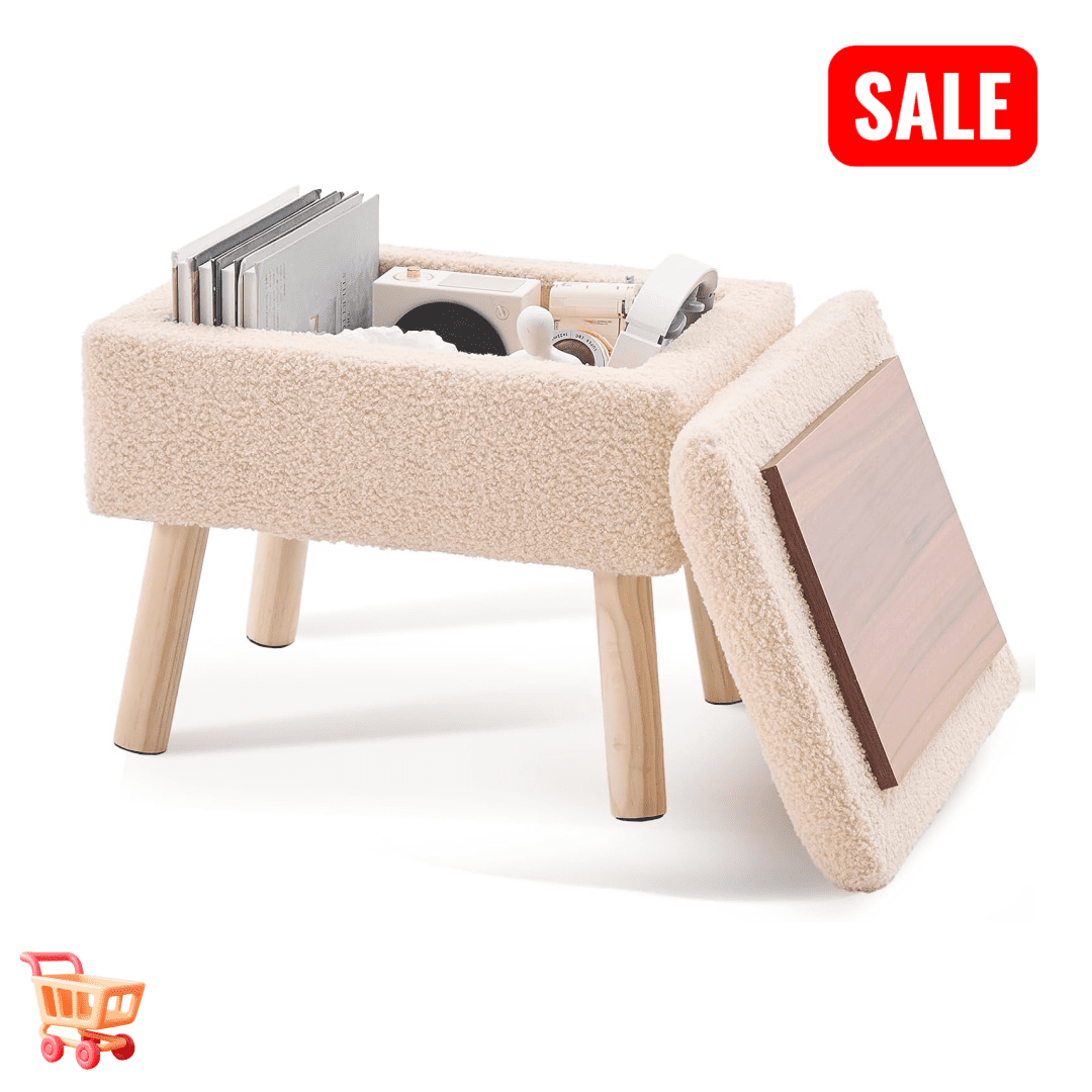 Tcbosik 15.7" Rectangle Ottoman with Storage, Teddy Fabric Upholstered ...