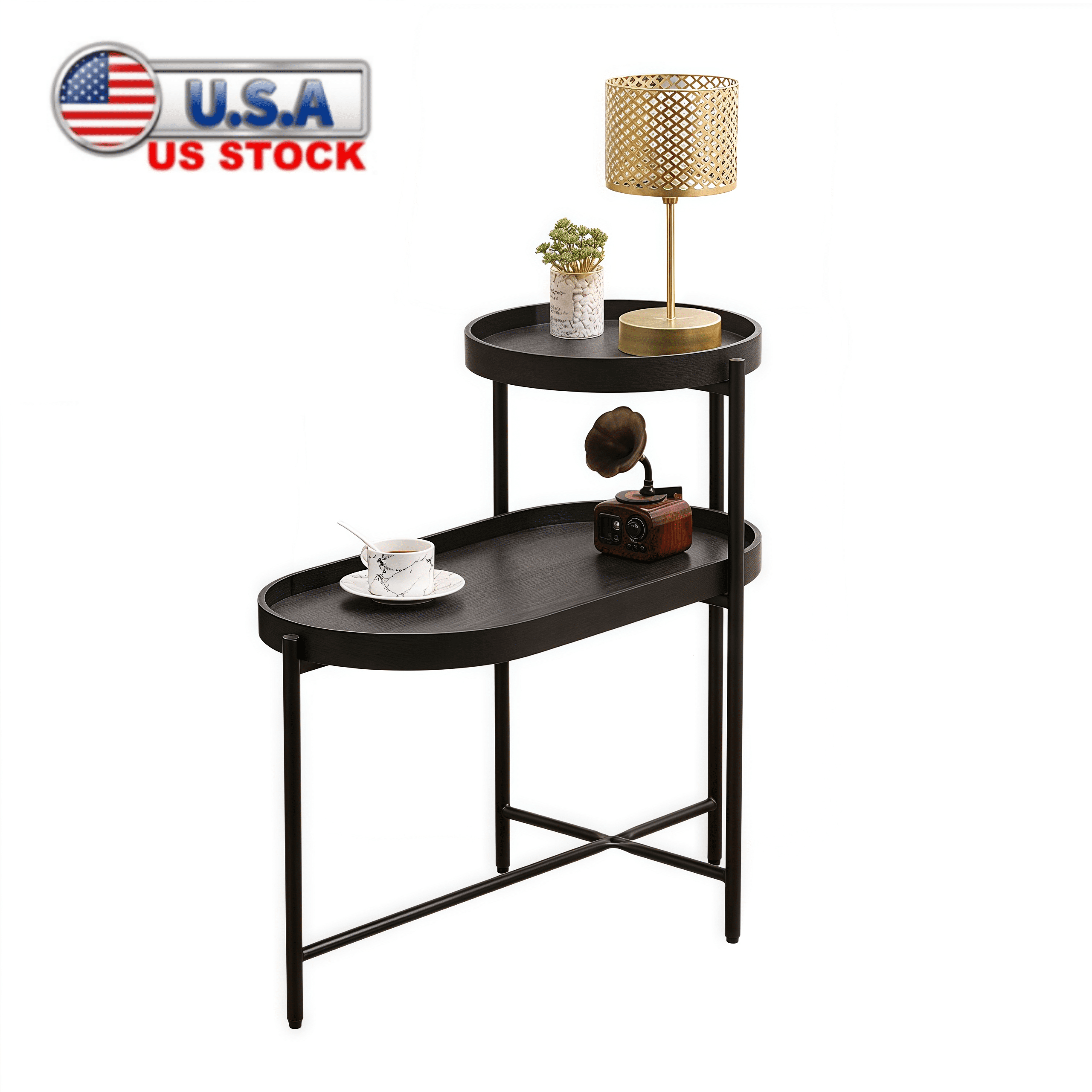 Tcbosik 2-Tier Side Table, Modern End Table with Tray Top and Metal ...