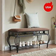 HOMCOM Wood Shoe Bench Organizer with Closed Storage Cabinets, Cushion ...