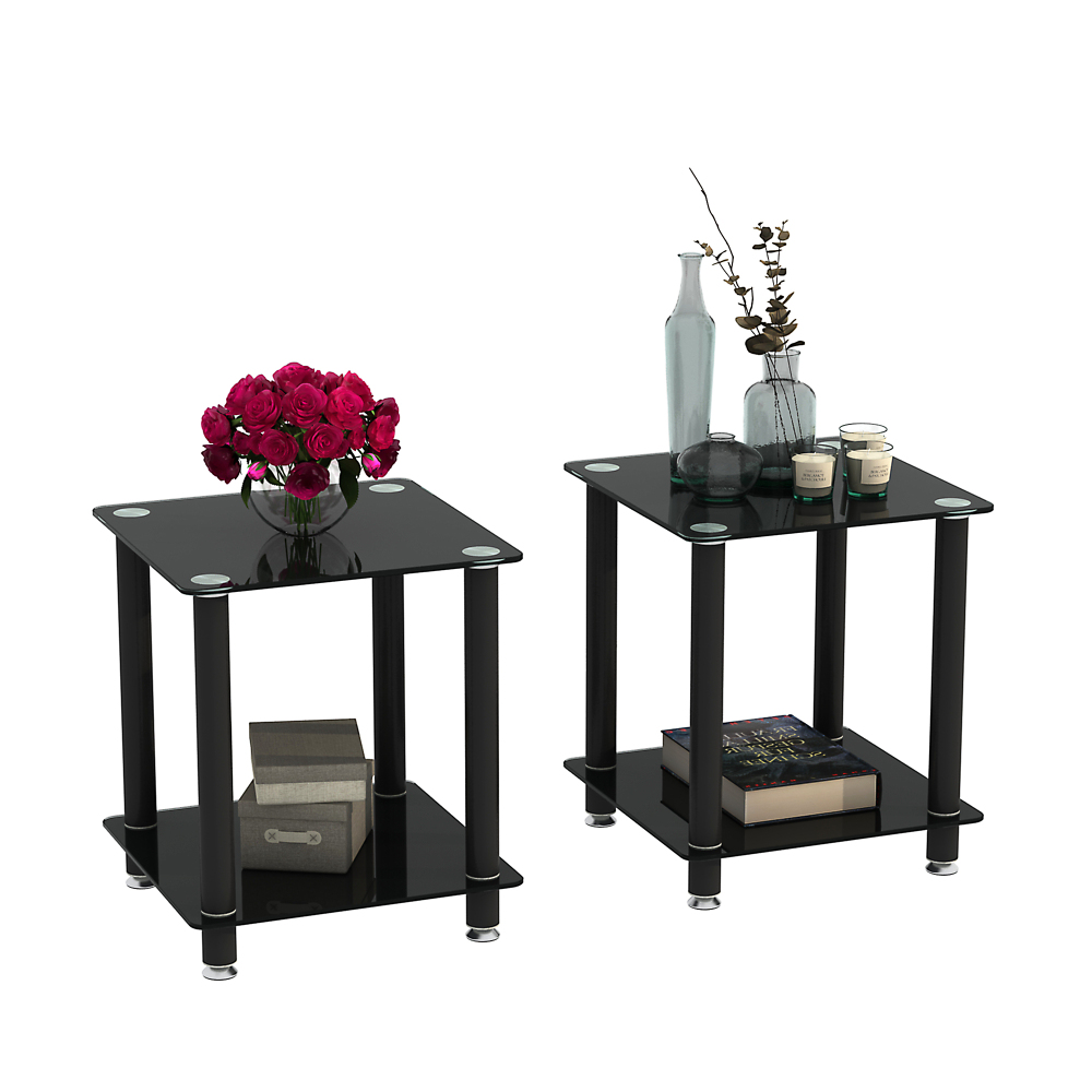 Tcbosik 2 Pack Side Table with Open Shelf, Rolling End Table, Square ...