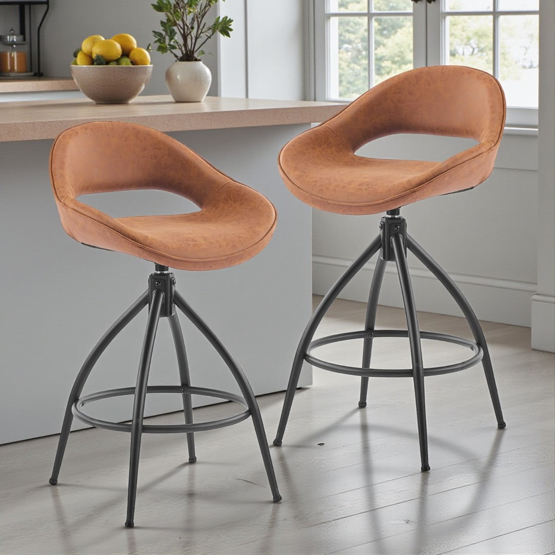 Tcbosik 2-Piece Mid-Century Modern Swivel Bar Stools – PU Leather ...
