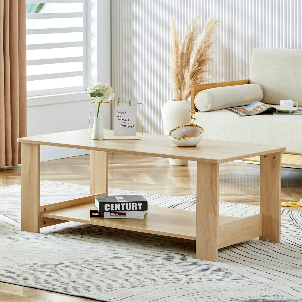 Tcbosik 2-Tier Coffee Table, Cocktail Table with Storage Shelf, Center ...