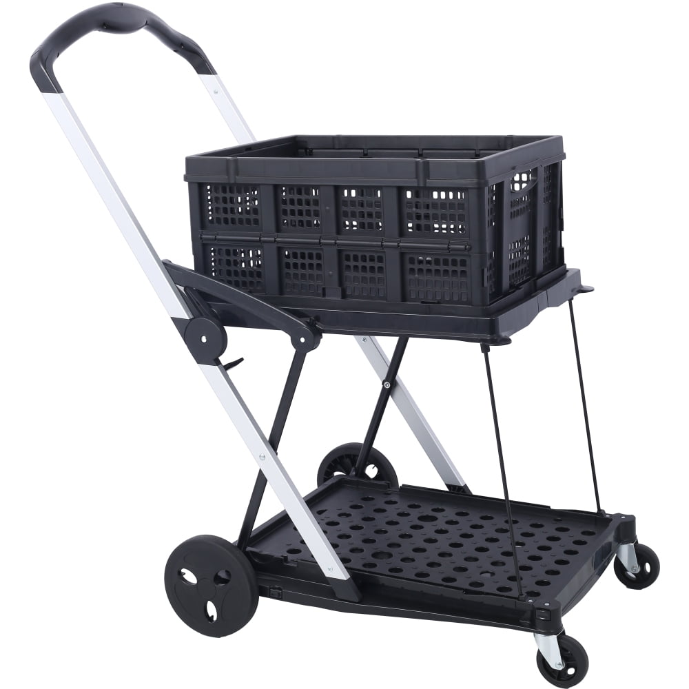 Tcbosik 2-Tier Collapsible Shopping Trolley with Wheels, Multi-Function ...