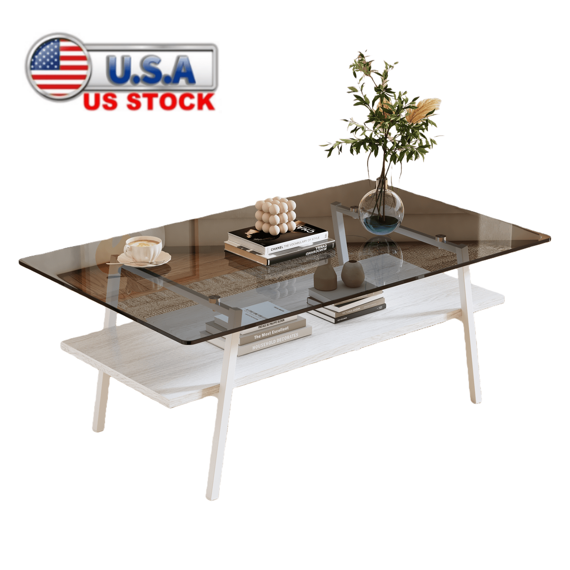 Tcbosik 2-Tier Coffee Table with Glass Top and Metal Legs, Modern ...