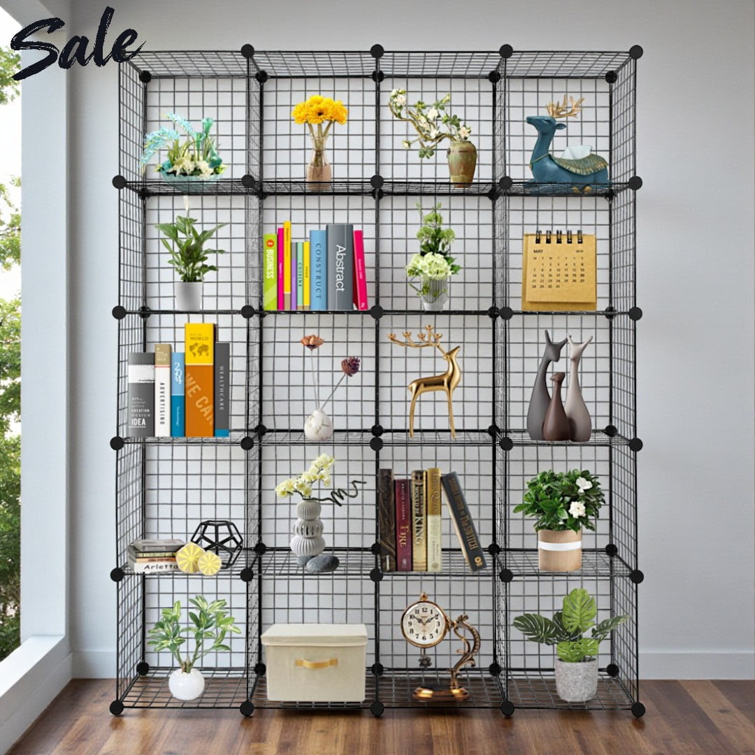 Tcbosik 20-Cube Storage Organizer, Modular Metal Wire Grid Cube Shelves ...