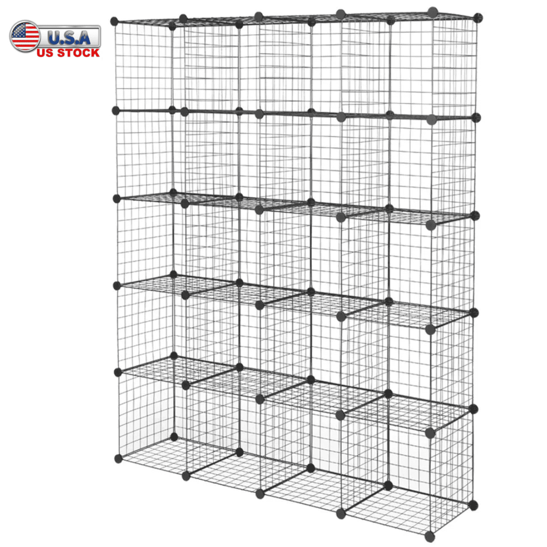 Tcbosik 20 Cubes Metal Modular Bookcase, Stackable Grid Storage Shelves ...