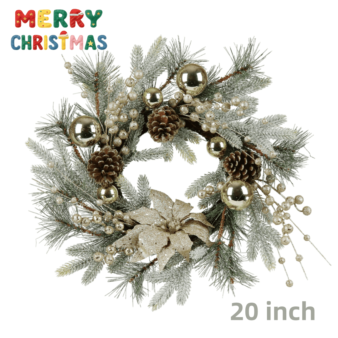 Tcbosik 20 inch Christmas Wreath with 20 Warm LED Lights, 8 Lighting ...