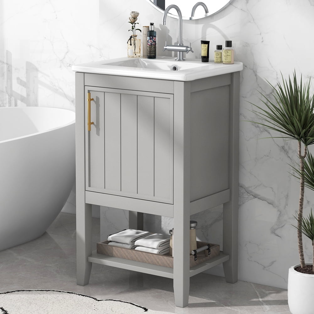Tcbosik 20 inch Small Bathroom Vanity with Sink, Modern Vanity Cabinet ...