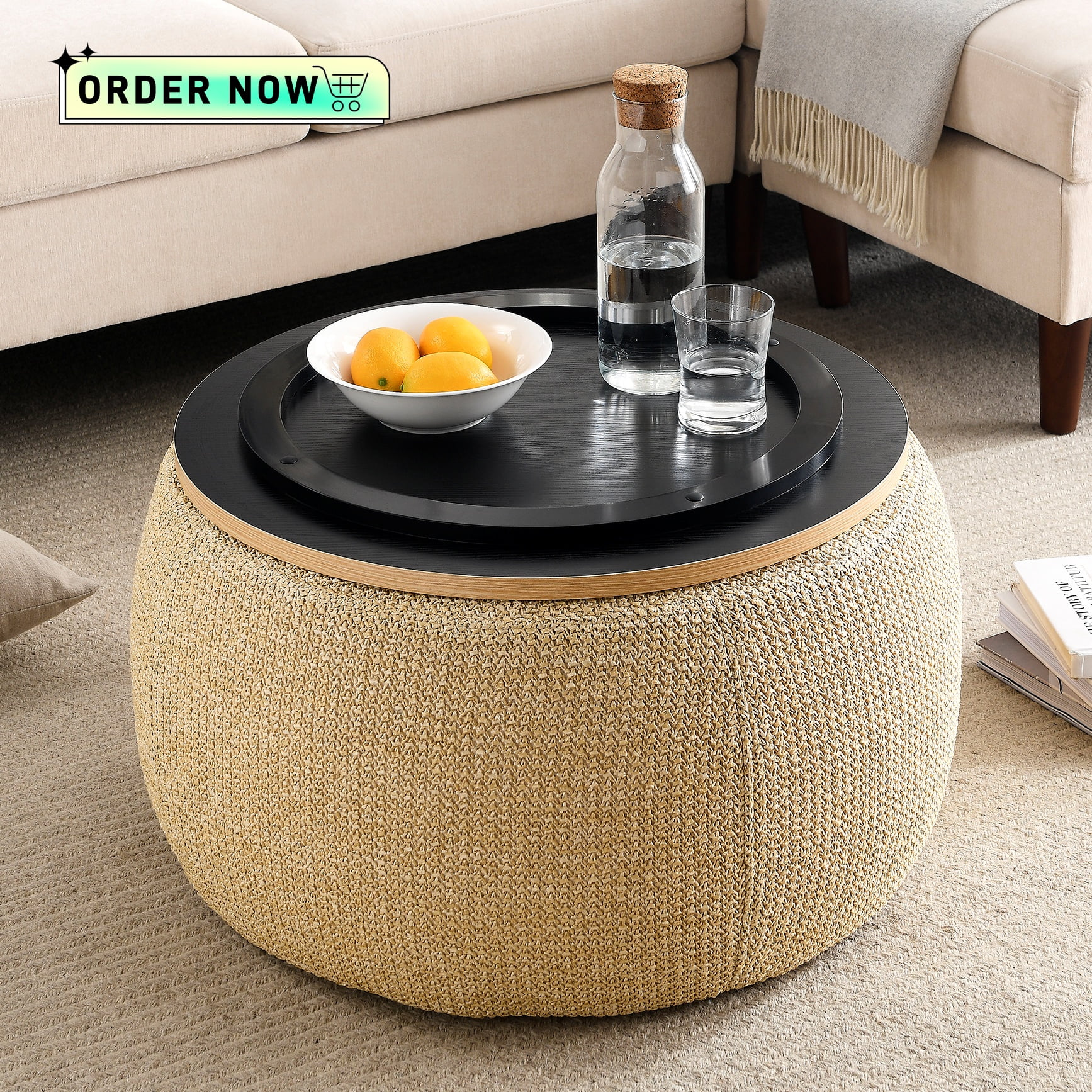 Tcbosik 25.5inch Storage Round Ottoman, End Table with Wood Lid ...