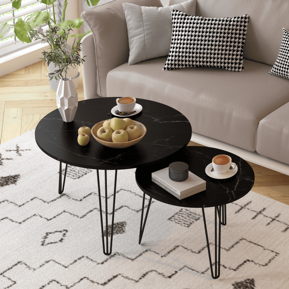 Tcbosik 27.56" Nesting Coffee Tables Set of 2, Round Sofa Side Table ...