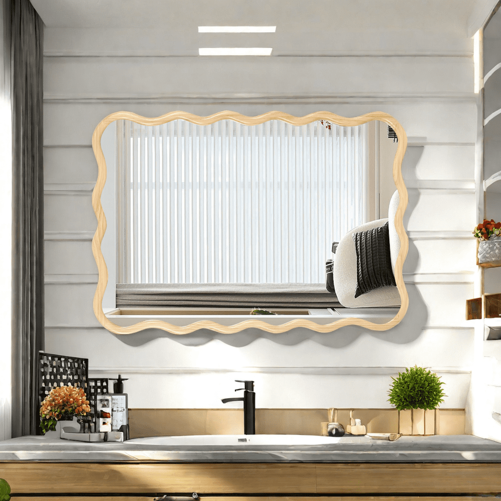 Tcbosik 28 x 40 inch Ripple Rectangle Mirror, Wall Mounted Wavy Makeup ...