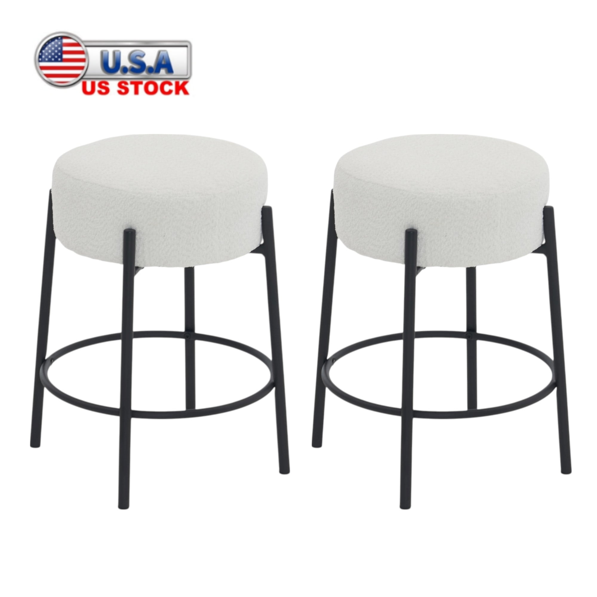 Tcbosik 2pcs Round Bar Stools, Upholstered Dining Stool, 24"H Backless ...