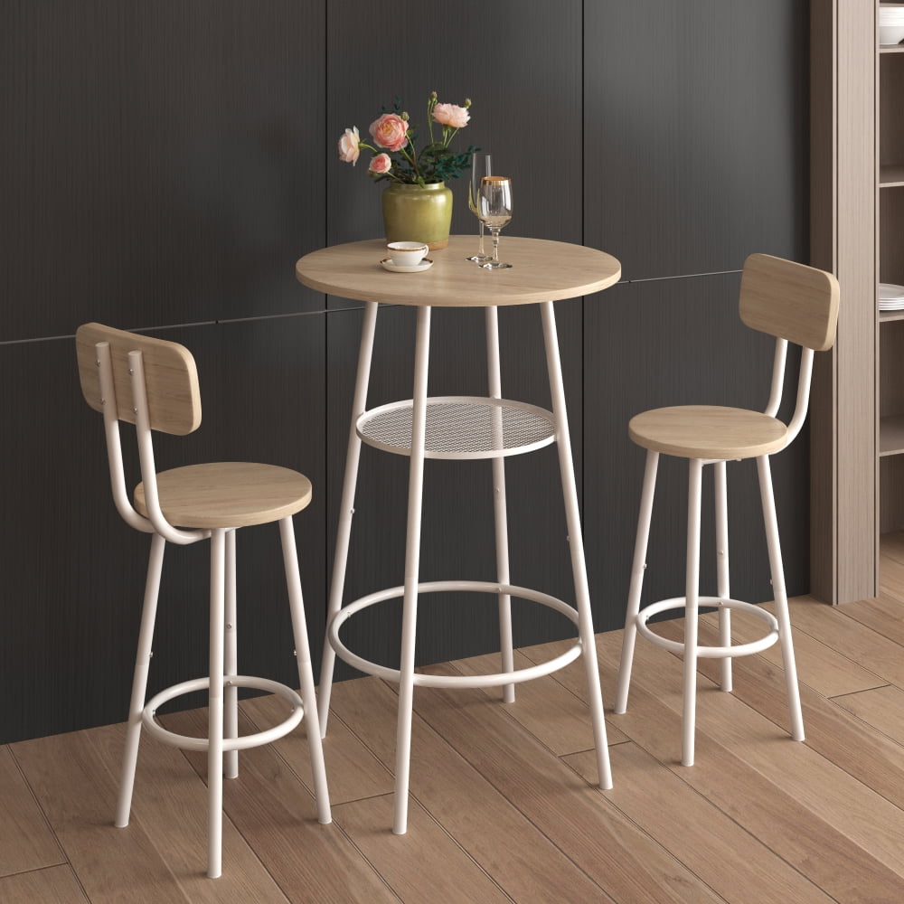 Tcbosik 3-Piece Bar Table and Chairs, Round Table with Open Shelf ...