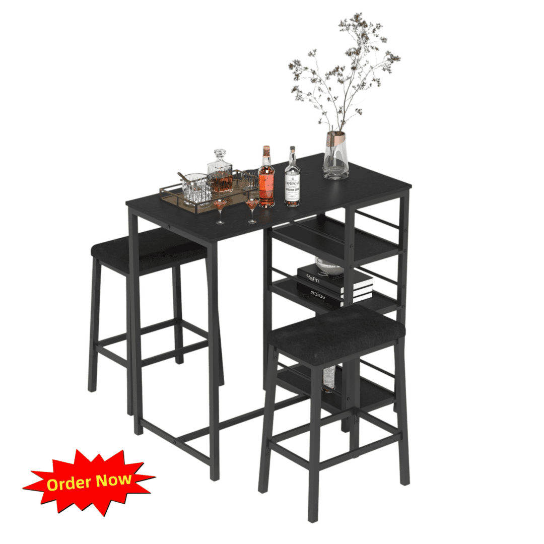 Tcbosik 3-Piece Bar Table Set for 2, Dining Table with Storage Shelves ...