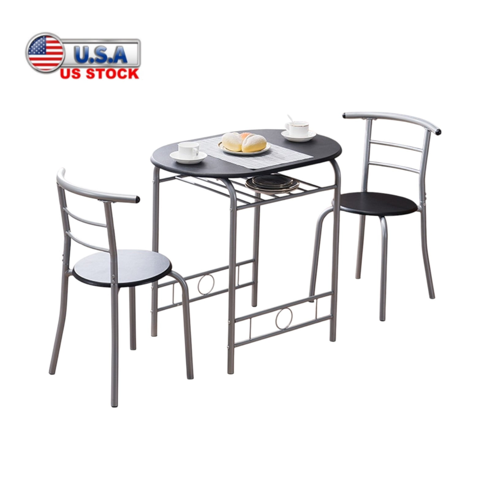 Tcbosik 3 Piece Dining Table Set for 2, Small Kitchen Table with Built ...