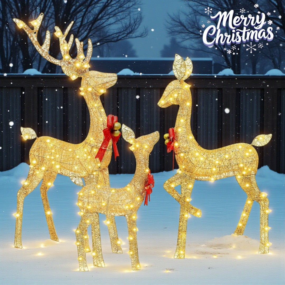 Tcbosik 3-Piece Lighted Christmas Deer Family Set Including Buck, Doe ...