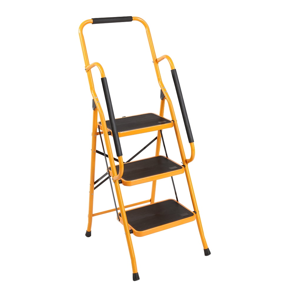 Tcbosik 3 Step Ladder with Handrails, Folding Step Stool with Anti-Slip ...