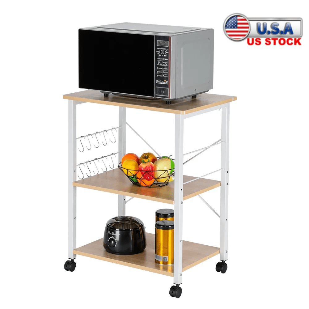 Tcbosik 3-Tier Baker's Rack with Wheels, Microwave Oven Stand with ...