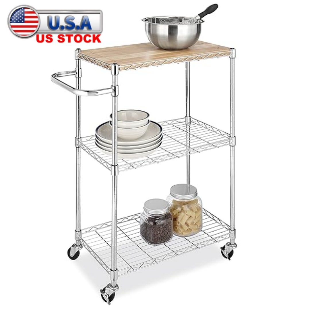 Tcbosik 3 Tier Bakers Rack Kitchen Cart with Wheels, Rolling Storage ...