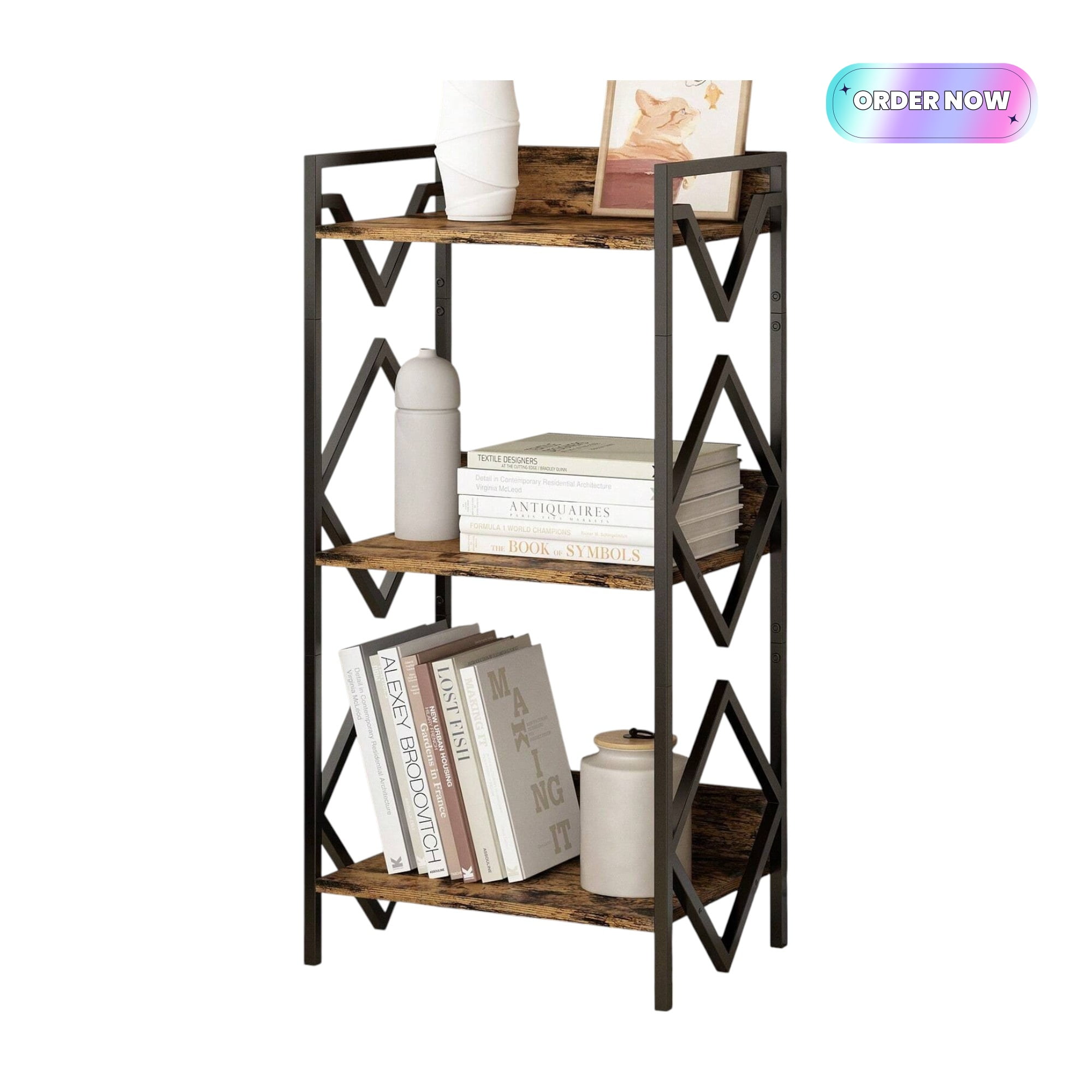 Tcbosik 3-Tier Bookcase, Rustic Book Shelf, Small Storage Rack with ...