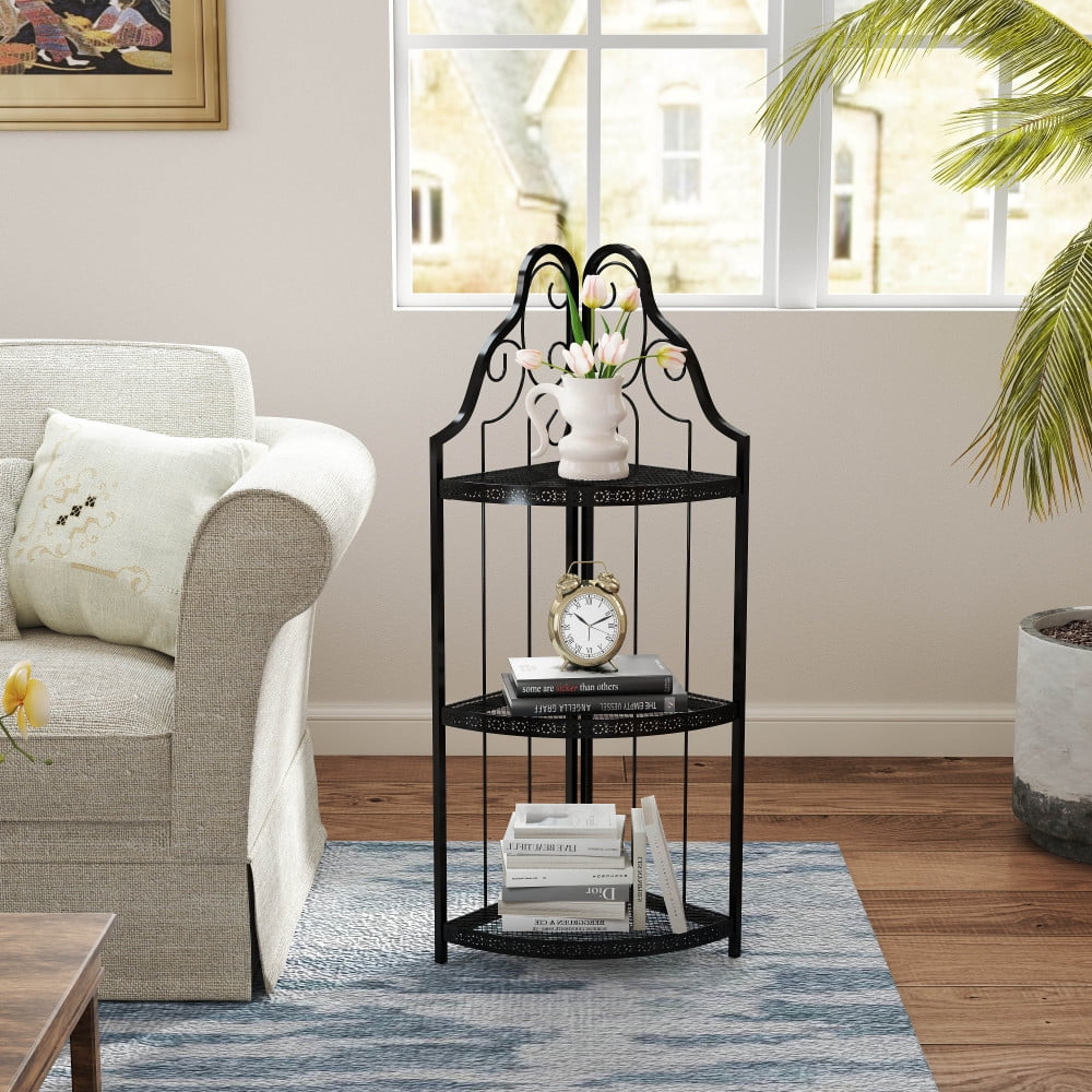 Tcbosik 3 Tier Corner Shelf Stand, Rustic Storage Shelf Unit with Metal ...