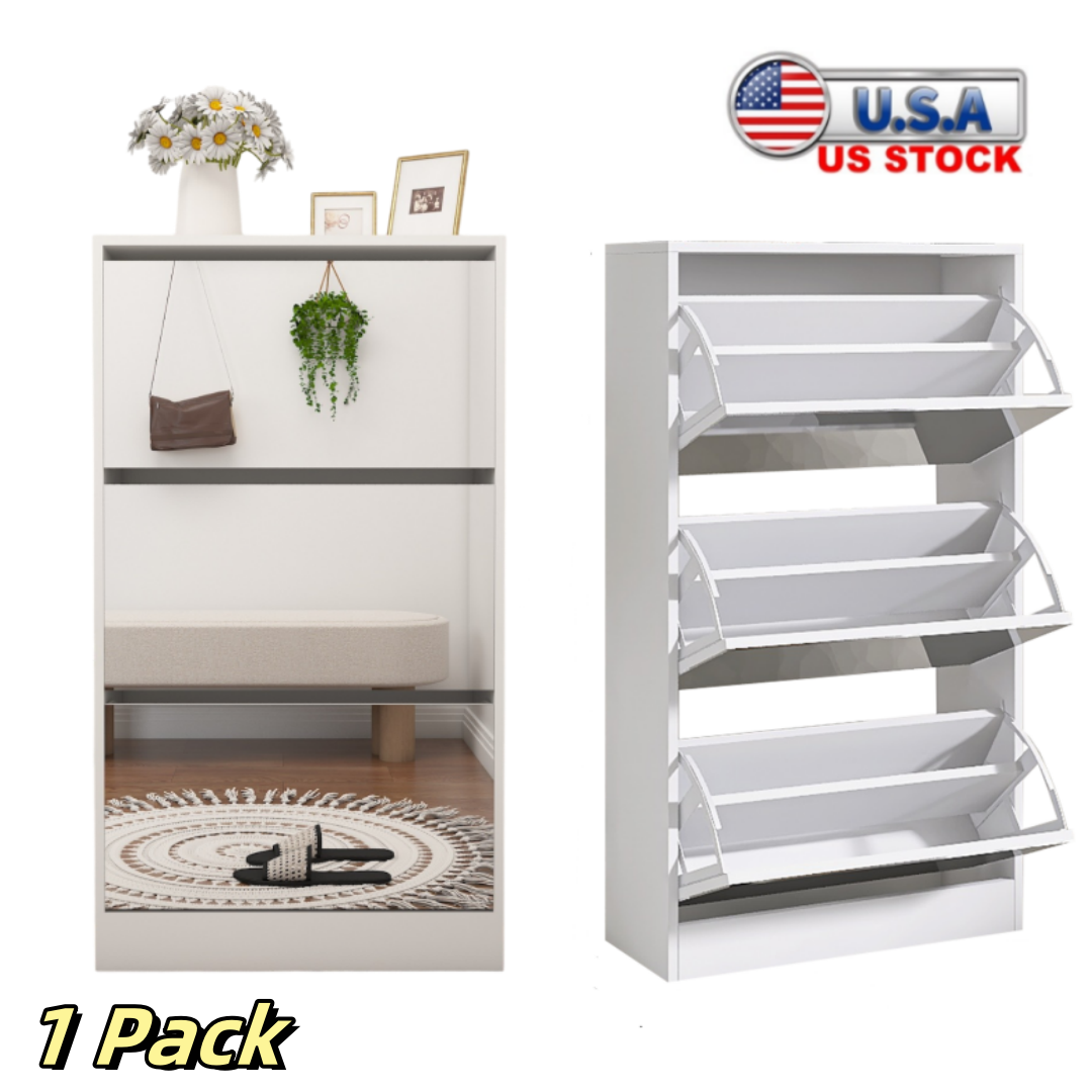 Tcbosik Mirrored Shoe Storage Cabinet, Shoe Organizer with 3 Flip ...