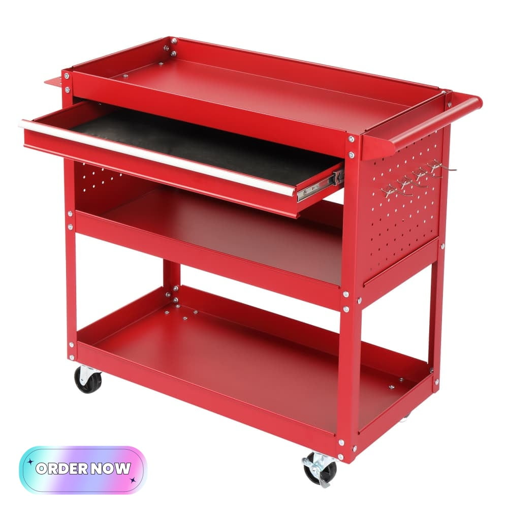 Tcbosik 3 Tier Rolling Tool Cart on Wheels with Drawer, 330 lbs Capacity Heavy Duty Utility Tool ...