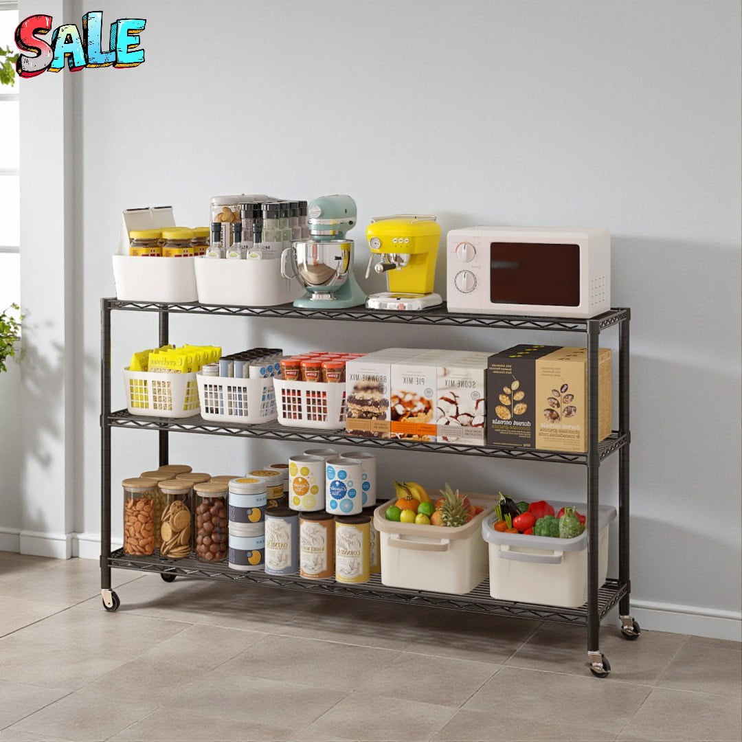 Tcbosik 3-Tier Rolling Wire Shelving Unit, Heavy Duty Storage Shelves ...