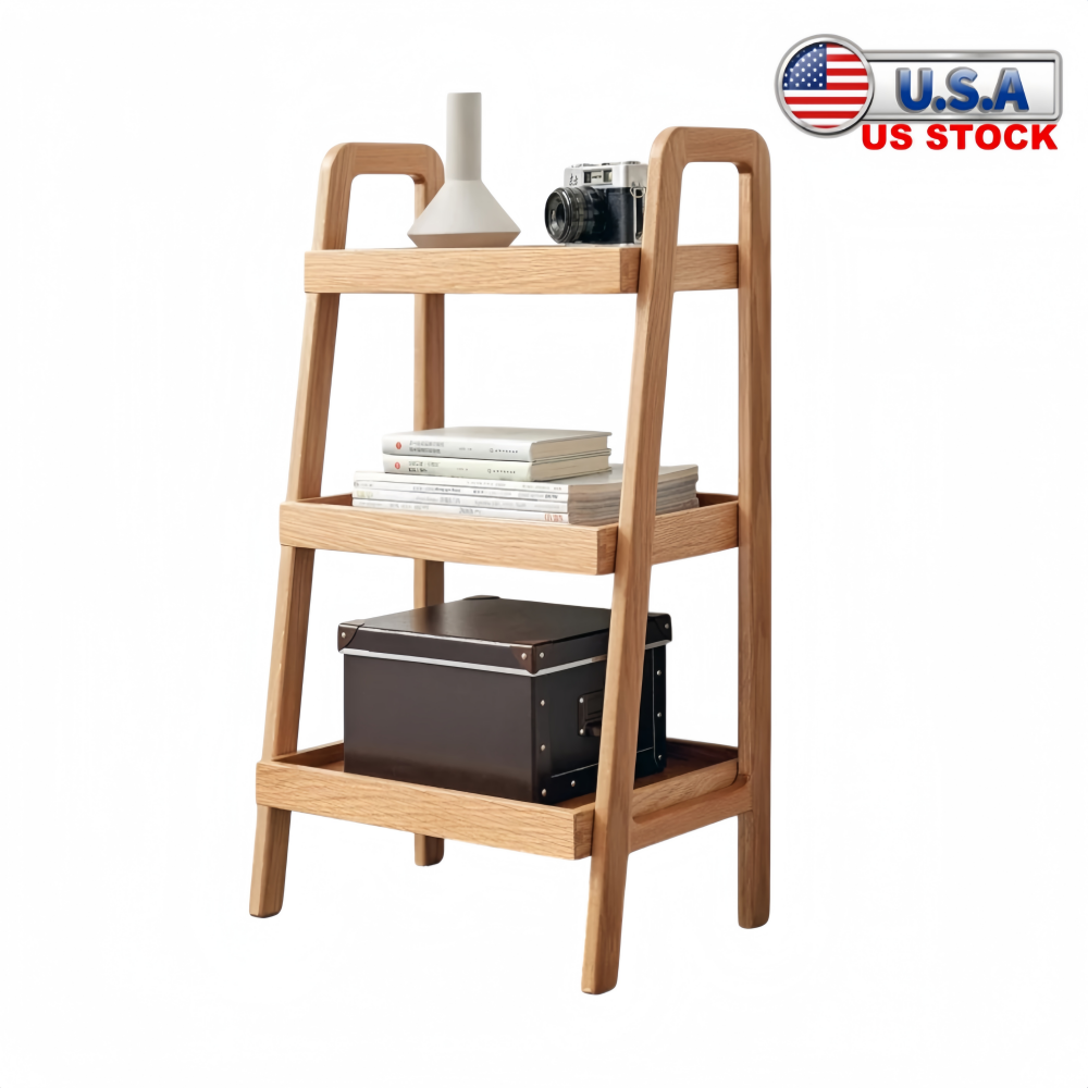 Tcbosik 3-Tier Ladder Storage Rack, Multi-Function Solid Wood Bookcase ...