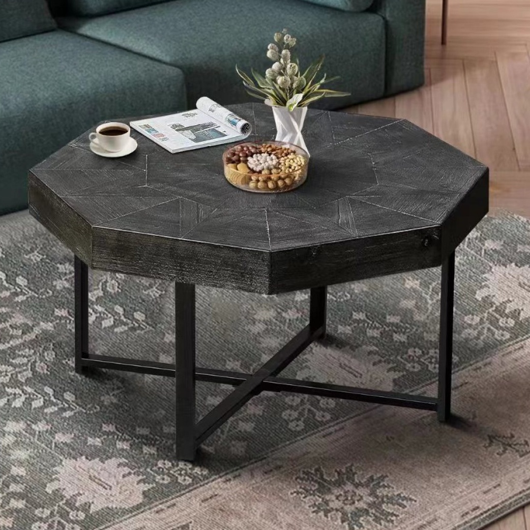 Tcbosik 30" Octagonal Coffee Table, Vintage Cocktail Table with Metal ...