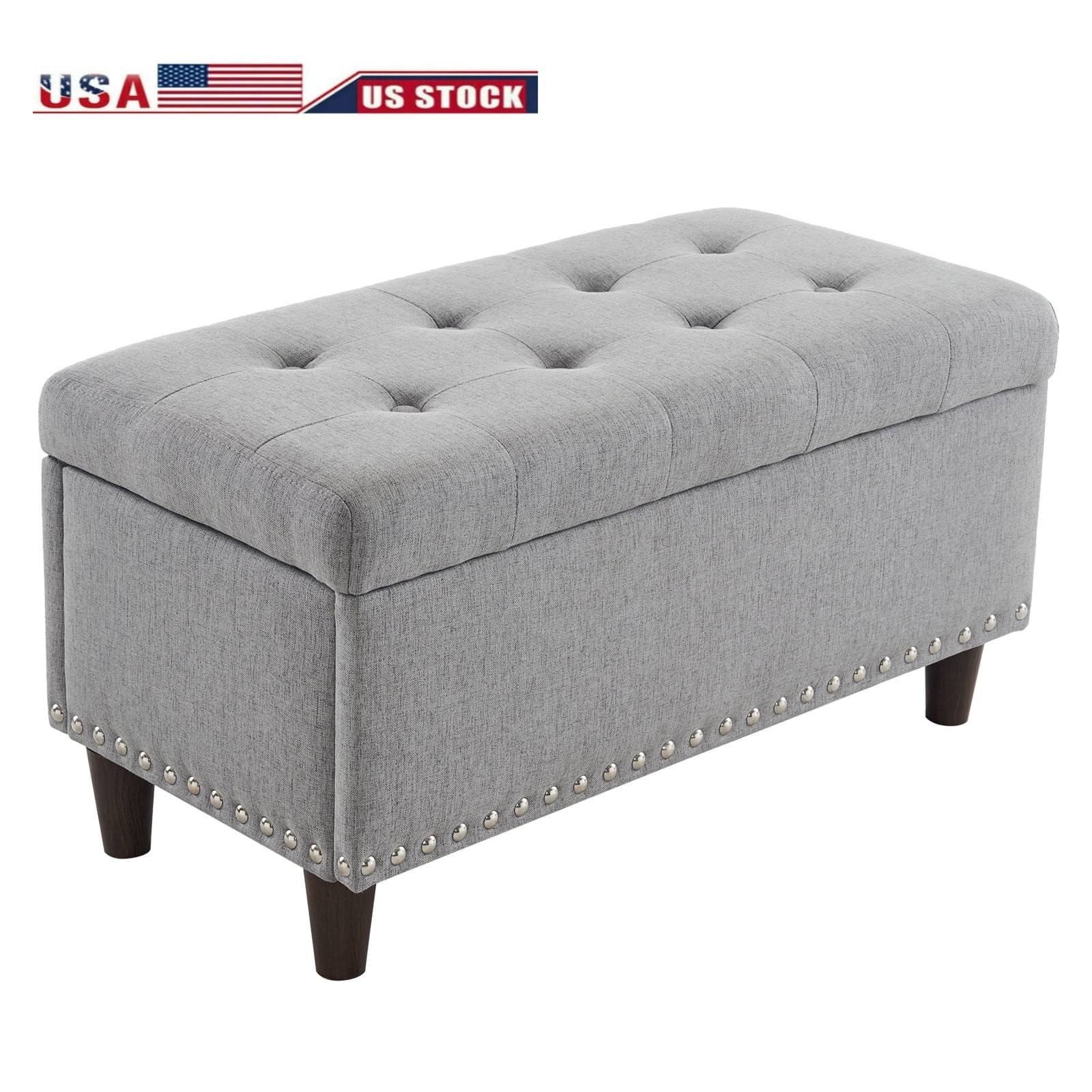 Tcbosik Upholstered Linen Ottoman, End of Bench, Storage Footstool for ...