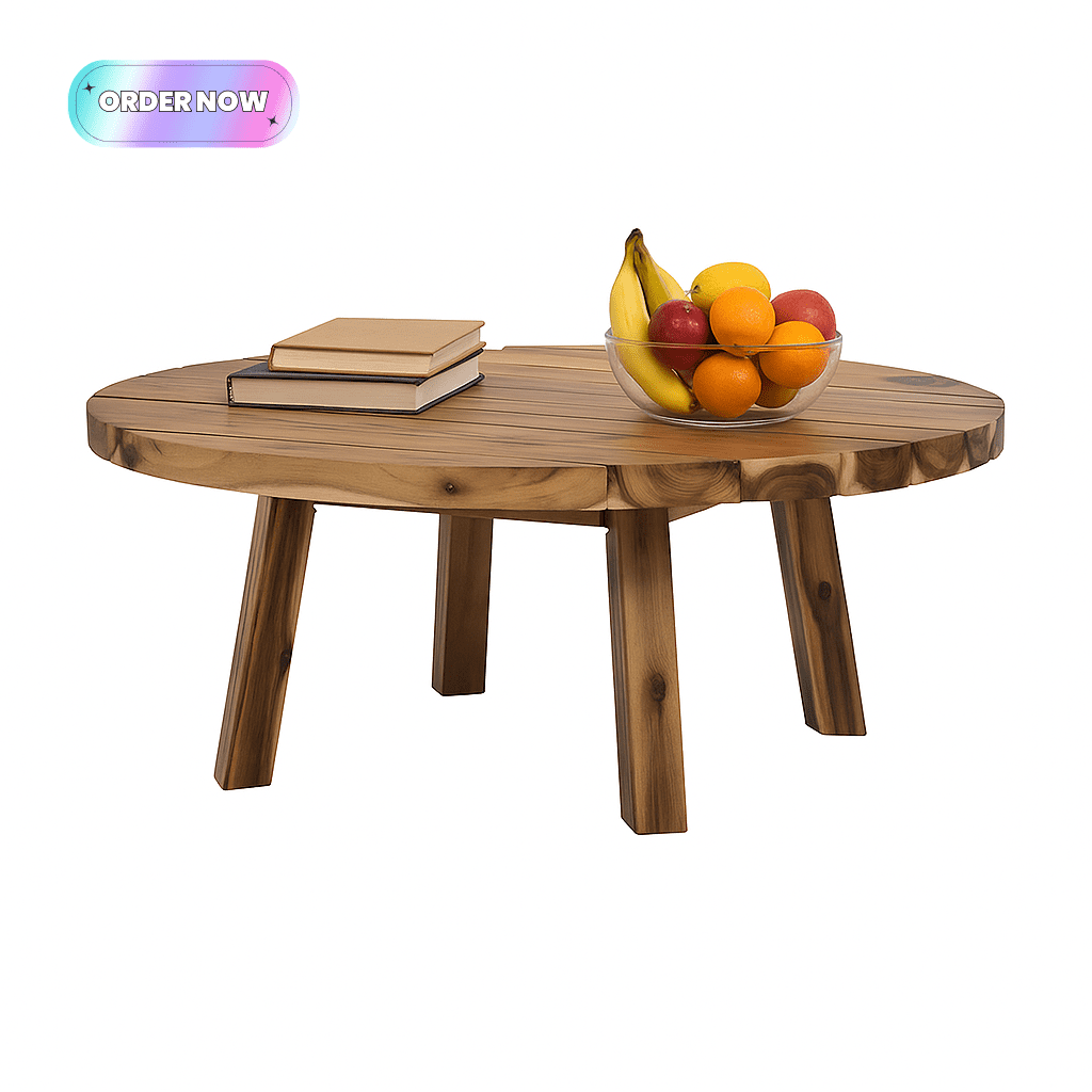 Tcbosik 35.6" Round Coffee Table, Solid Wood Circle Center Table for ...