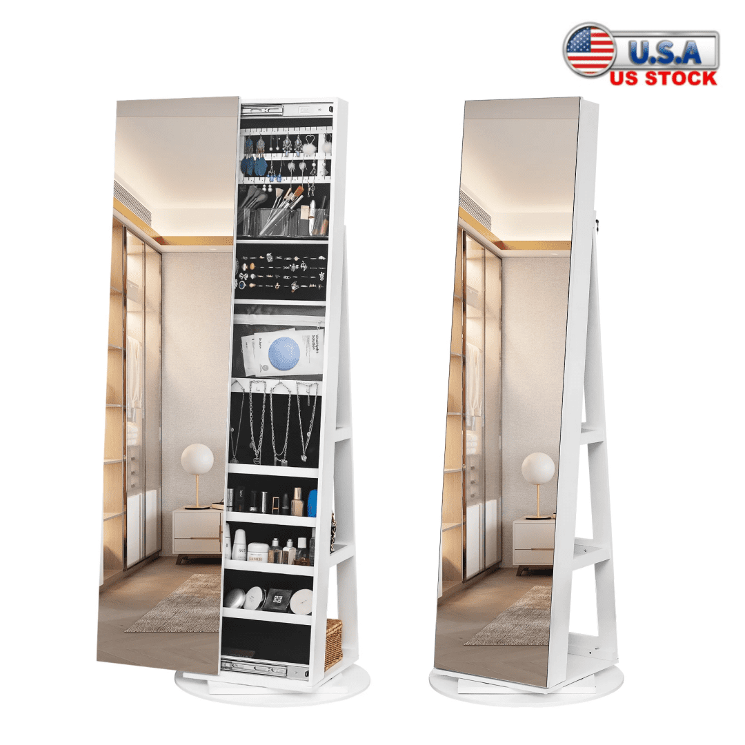 Tcbosik 360° Swivel Jewelry Mirror Cabinet, Standing Jewelry Armoire ...
