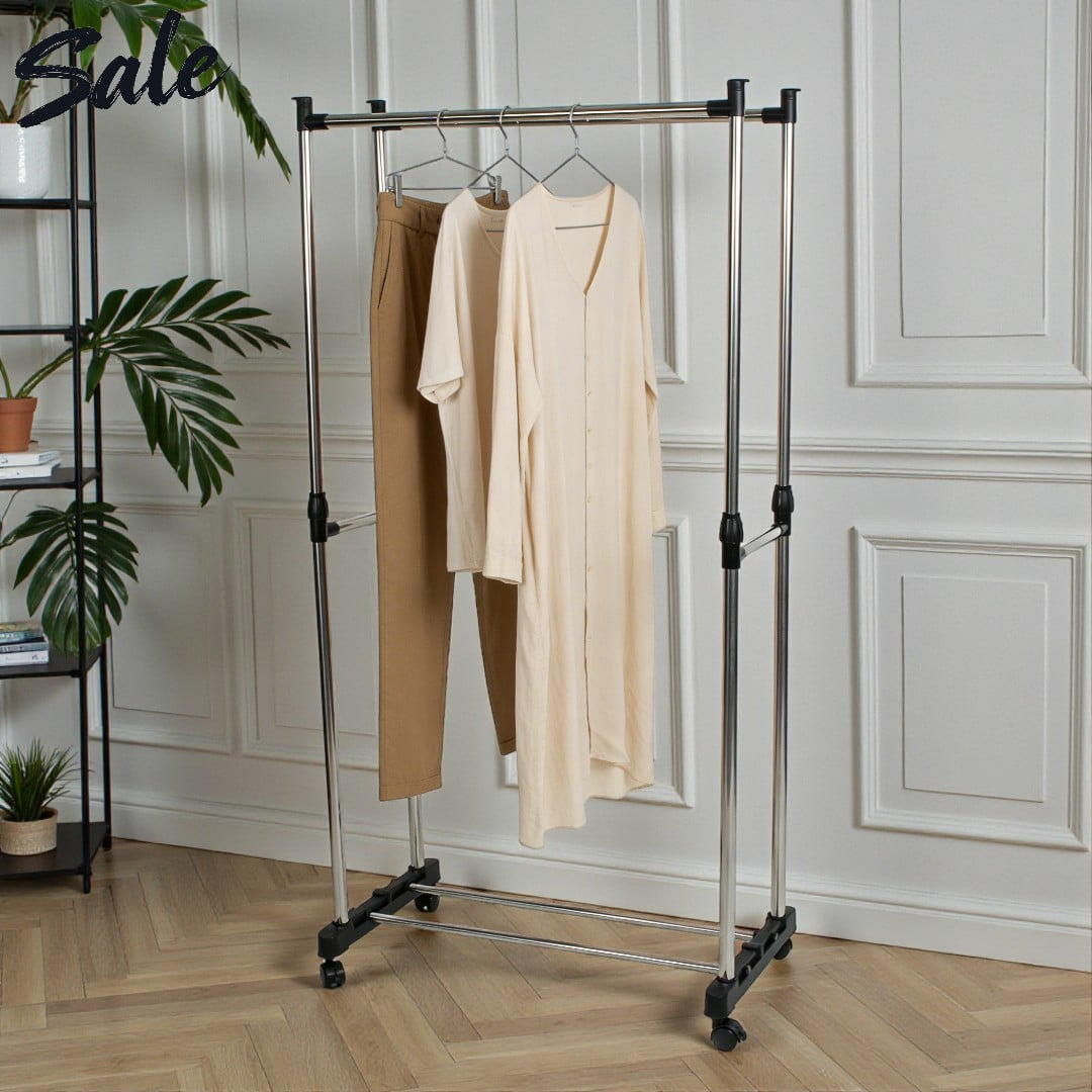 Tcbosik 37"-63" Height Adjustable Dual-Bar Clothes Rack w/ Shoe Shelf ...