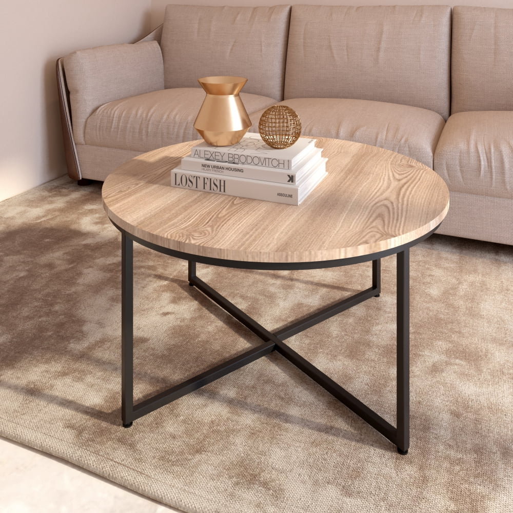 Tcbosik 37.8" Round Coffee Table with Metal Frame, Modern Cocktail ...