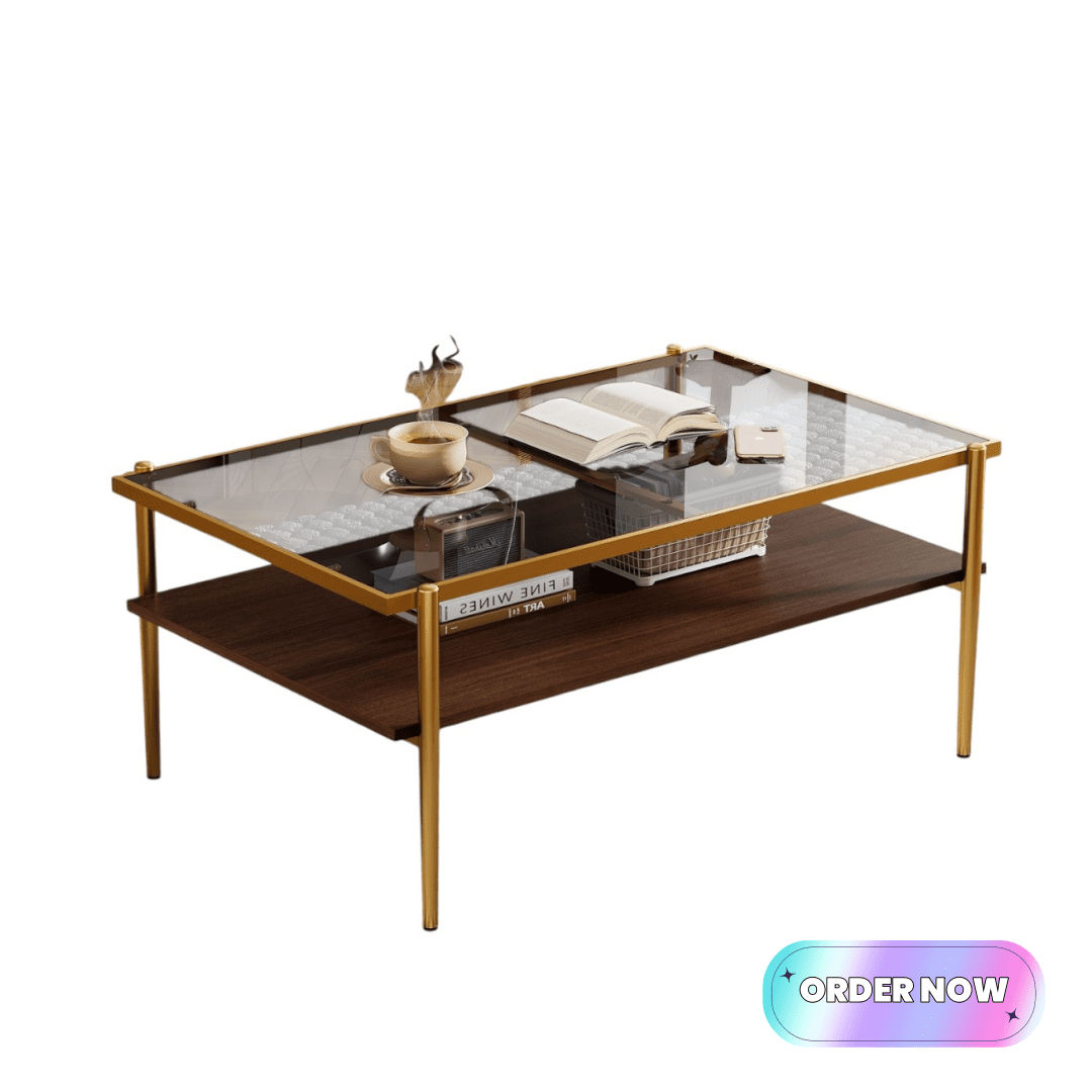 Tcbosik 38" Rectangle Coffee Table with Storage Shelf, 2-Tier Accent ...