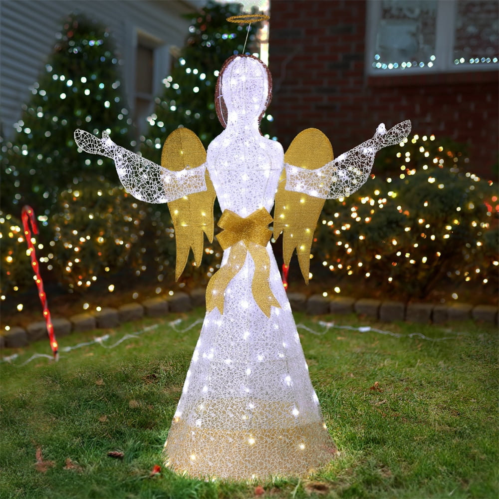 Tcbosik 4.5ft Christmas Angel Decoration with 200 LED Lights, Pre-Lit ...