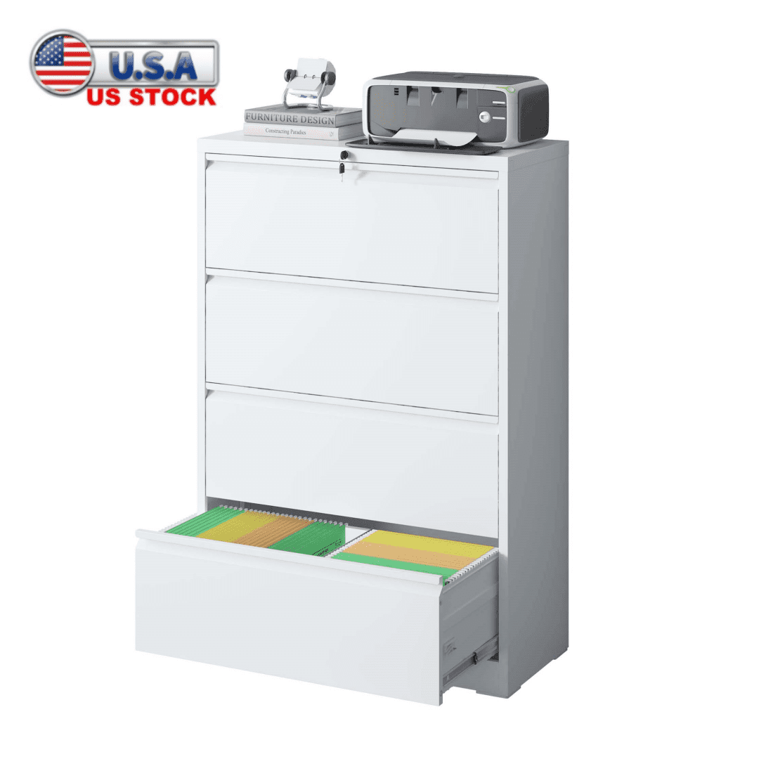 Tcbosik 4 Drawer Metal File Cabinet, Lateral Filing Cabinet with Lock ...