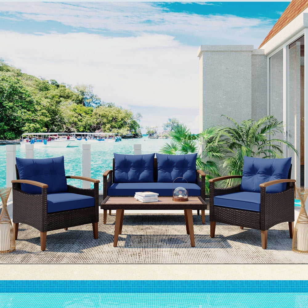 Tcbosik 4 Piece Conversation Set, Loveseat & 2 Chairs with Soft ...