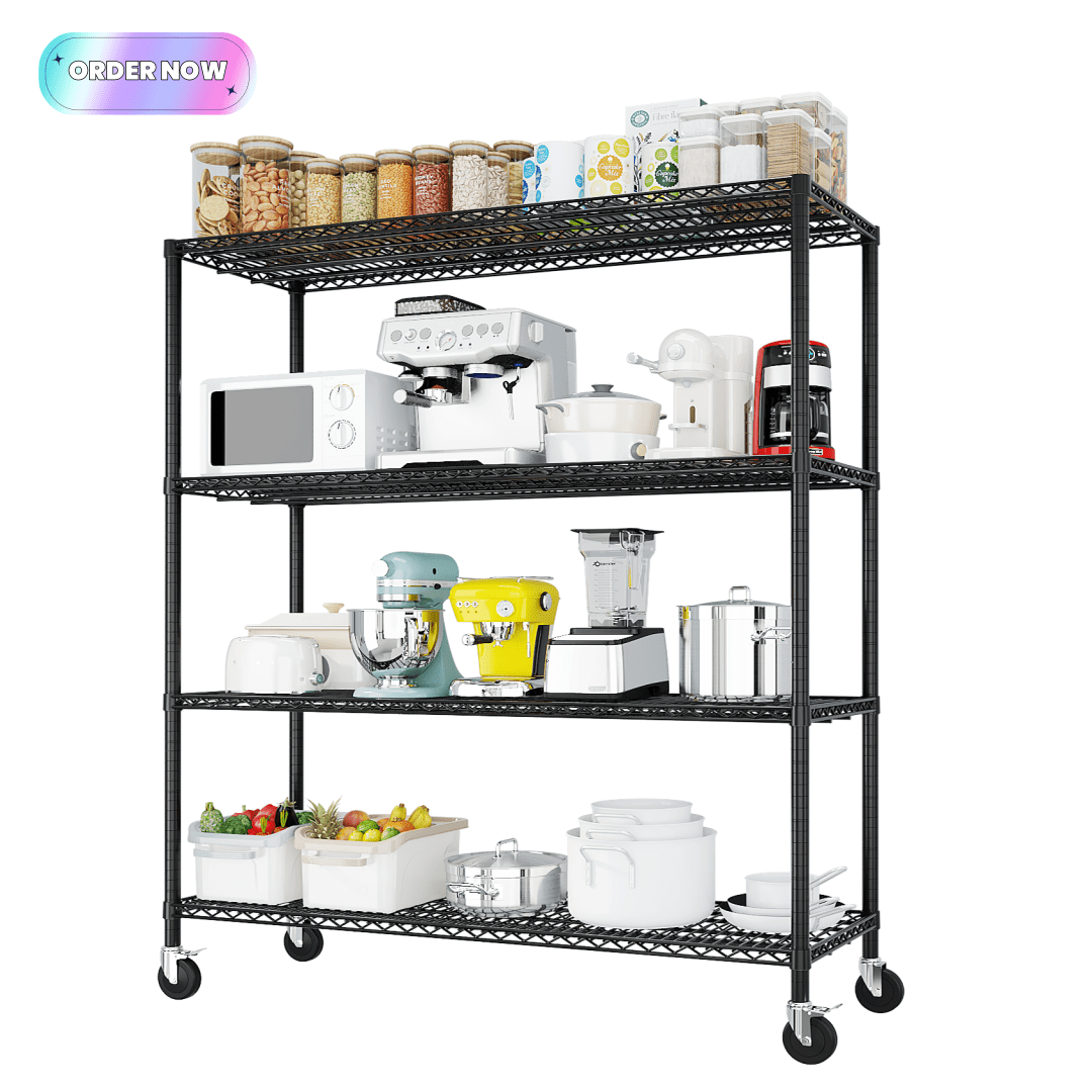 Tcbosik 4-Tier Adjustable Storage Shelf with Wheels, Heavy Duty ...
