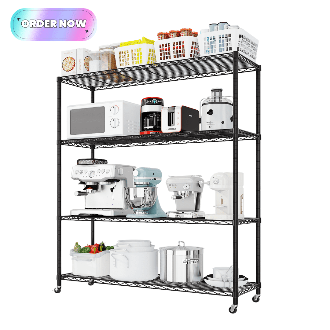 Tcbosik 4-Tier Heavy Duty Storage Shelving Unit on Wheels, Metal Wire ...
